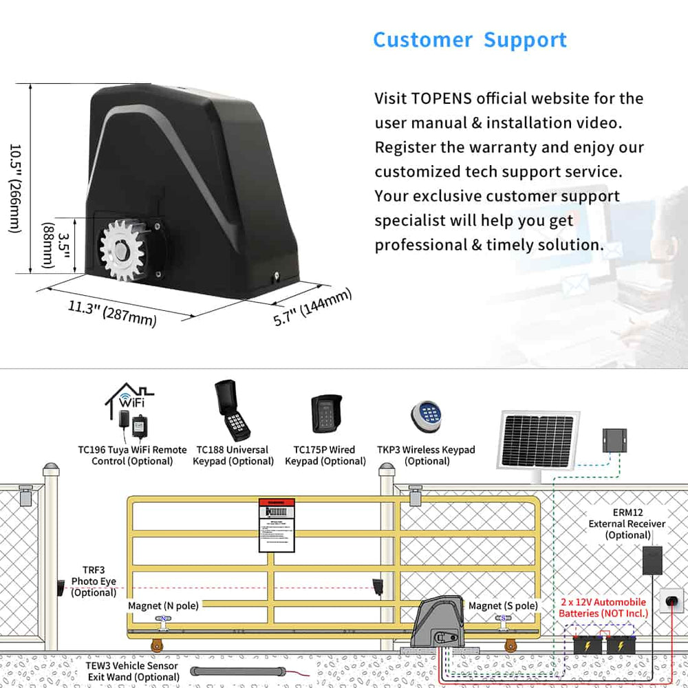 Solar Powered Driveway Sliding Gate Opener Topens