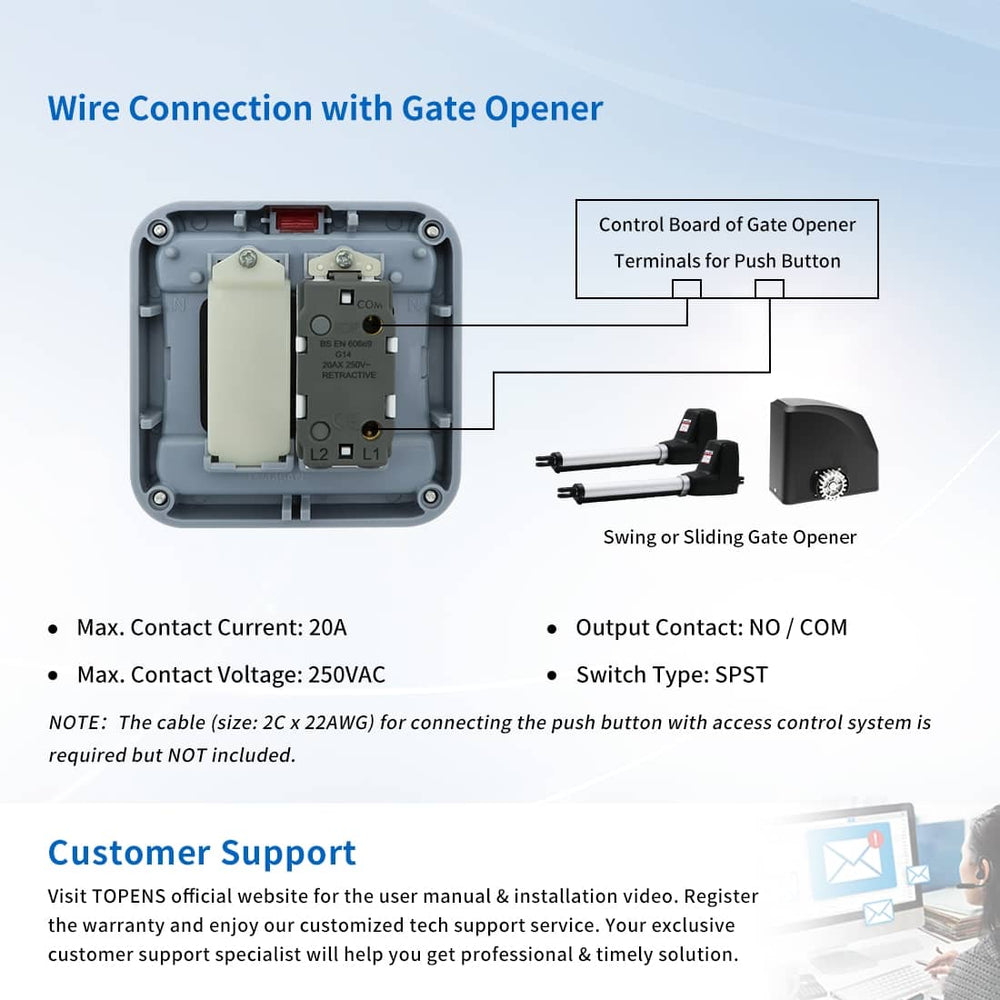Waterproof Push Button Switch for Gate Opener | TOPENS