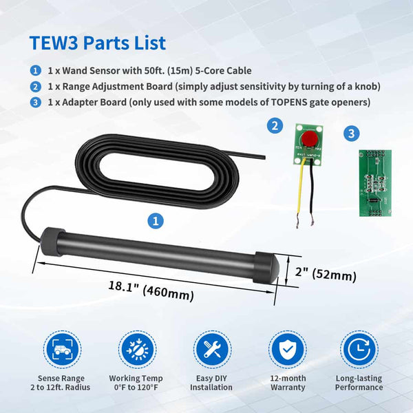 TEW3 Driveway Vehicle Sensor for Automatic Gate Openers | TOPENS